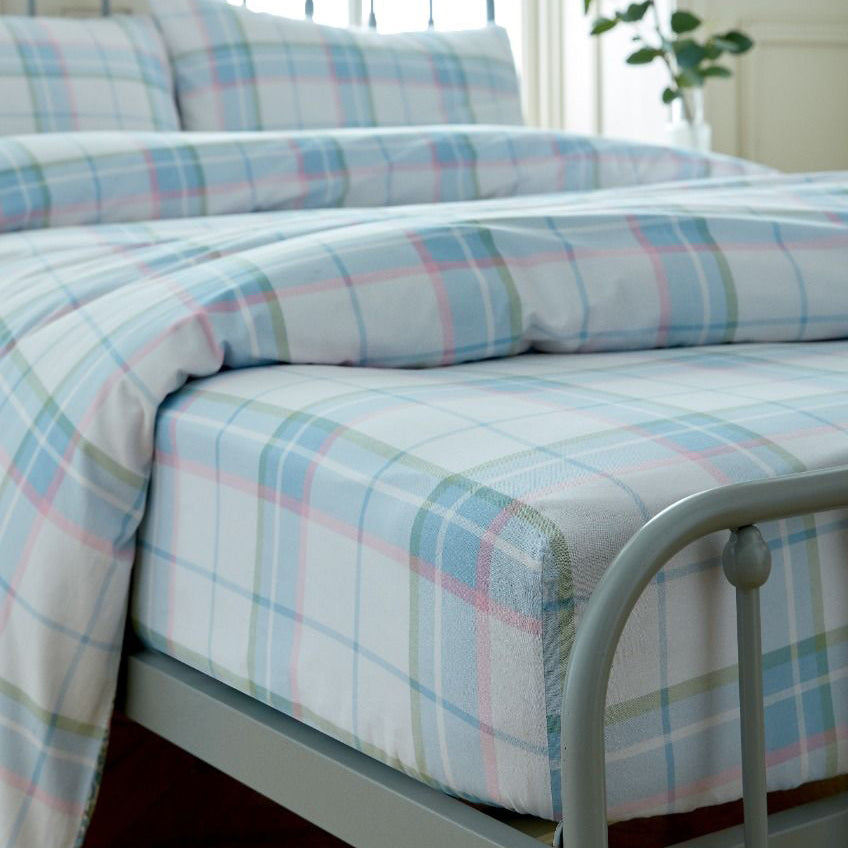 Laura Ashley Highland Check Sherston Powder Blue Fitted Sheet ...